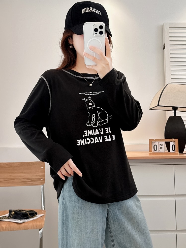 可愛狗狗印花車線設計長袖T桖上衣 獨具衣格 J8336::unistyle 館::【獨具衣格】專賣中大尺碼洋裝、中大尺碼服飾