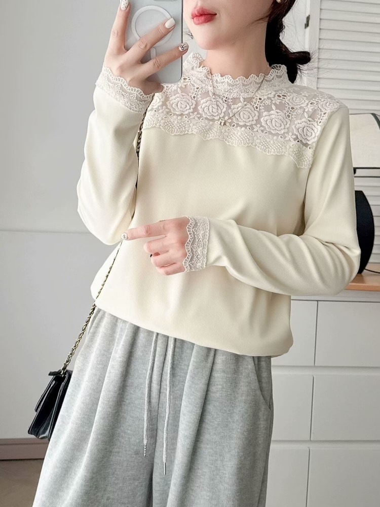 高雅蕾絲拼接方領內搭上衣 獨具衣格 J8490::unistyle 館::【獨具衣格】專賣中大尺碼洋裝、中大尺碼服飾