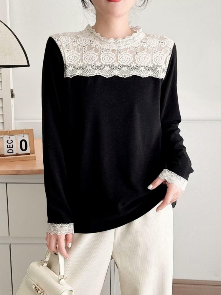高雅蕾絲拼接方領內搭上衣 獨具衣格 J8490::unistyle 館::【獨具衣格】專賣中大尺碼洋裝、中大尺碼服飾