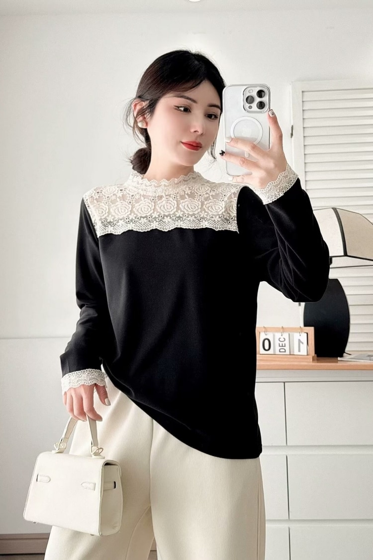 高雅蕾絲拼接方領內搭上衣 獨具衣格 J8490::unistyle 館::【獨具衣格】專賣中大尺碼洋裝、中大尺碼服飾