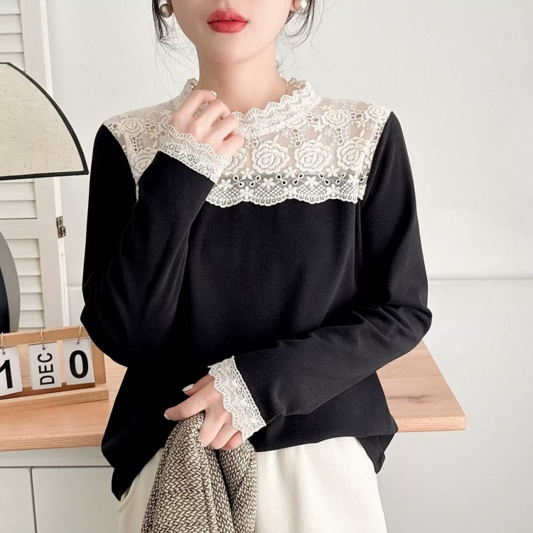 高雅蕾絲拼接方領內搭上衣 獨具衣格 J8490::unistyle 館::【獨具衣格】專賣中大尺碼洋裝、中大尺碼服飾