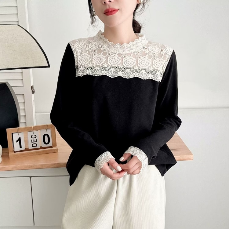 高雅蕾絲拼接方領內搭上衣 獨具衣格 J8490::unistyle 館::【獨具衣格】專賣中大尺碼洋裝、中大尺碼服飾