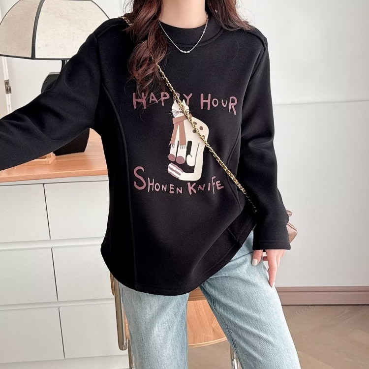 內刷毛圍巾貓咪印花T桖上衣 獨具衣格 J8491::unistyle 館::【獨具衣格】專賣中大尺碼洋裝、中大尺碼服飾