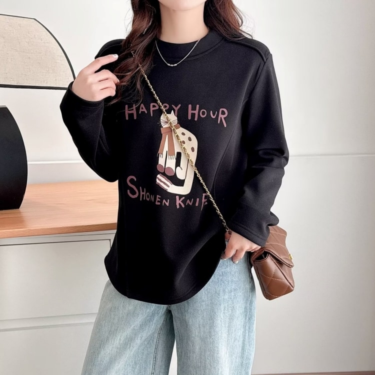 內刷毛圍巾貓咪印花T桖上衣 獨具衣格 J8491::unistyle 館::【獨具衣格】專賣中大尺碼洋裝、中大尺碼服飾