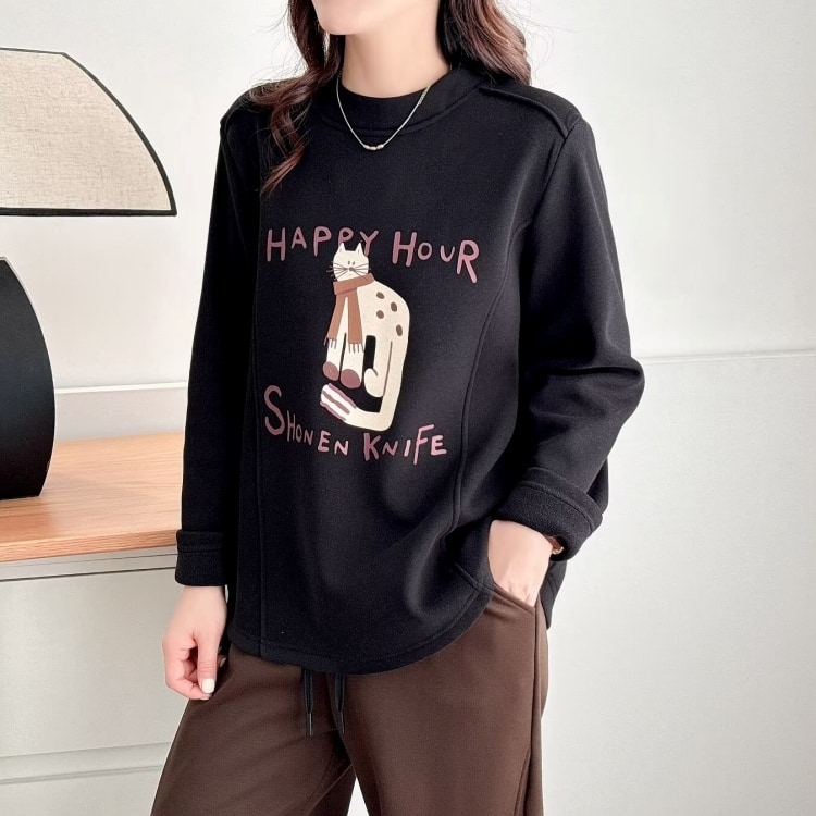 內刷毛圍巾貓咪印花T桖上衣 獨具衣格 J8491::unistyle 館::【獨具衣格】專賣中大尺碼洋裝、中大尺碼服飾