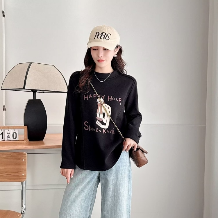 內刷毛圍巾貓咪印花T桖上衣 獨具衣格 J8491::unistyle 館::【獨具衣格】專賣中大尺碼洋裝、中大尺碼服飾