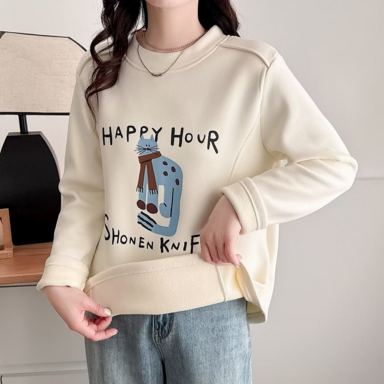 內刷毛圍巾貓咪印花T桖上衣 獨具衣格 J8491::unistyle 館::【獨具衣格】專賣中大尺碼洋裝、中大尺碼服飾