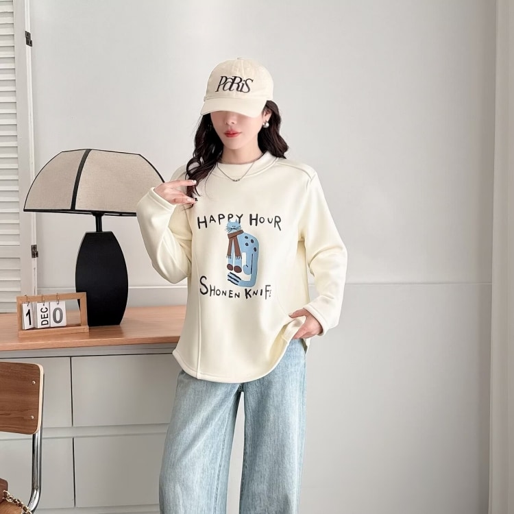 內刷毛圍巾貓咪印花T桖上衣 獨具衣格 J8491::unistyle 館::【獨具衣格】專賣中大尺碼洋裝、中大尺碼服飾