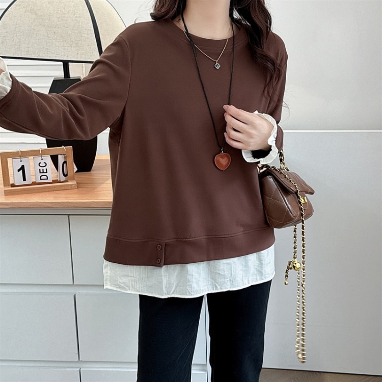 暖心德絨荷葉袖假兩件圓領上衣 獨具衣格 J8492::unistyle 館::【獨具衣格】專賣中大尺碼洋裝、中大尺碼服飾