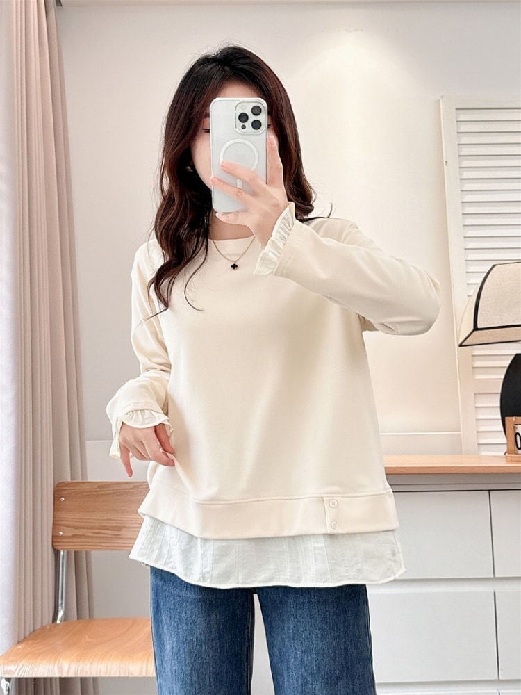 暖心德絨荷葉袖假兩件圓領上衣 獨具衣格 J8492::unistyle 館::【獨具衣格】專賣中大尺碼洋裝、中大尺碼服飾