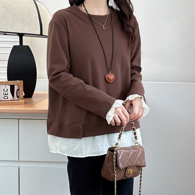 暖心德絨荷葉袖假兩件圓領上衣 獨具衣格 J8492::unistyle 館::【獨具衣格】專賣中大尺碼洋裝、中大尺碼服飾