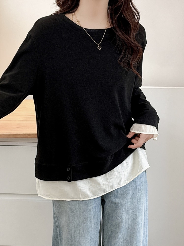 暖心德絨荷葉袖假兩件圓領上衣 獨具衣格 J8492::unistyle 館::【獨具衣格】專賣中大尺碼洋裝、中大尺碼服飾