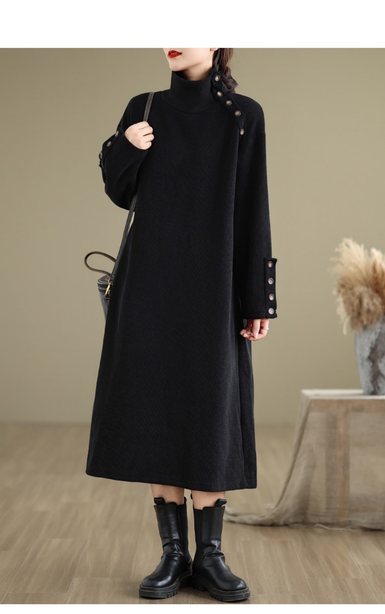 釦子設計高領內刷毛長洋裝 獨具衣格 J8552::unistyle 館::【獨具衣格】專賣中大尺碼洋裝、中大尺碼服飾