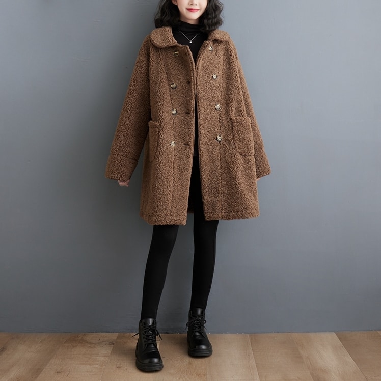 羊羔絨反領帥氣中長版外套 獨具衣格 J8580::unistyle 館::【獨具衣格】專賣中大尺碼洋裝、中大尺碼服飾