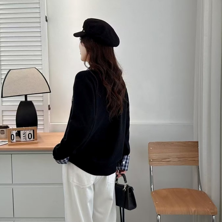 格紋拼接假兩件針織毛衣上衣 獨具衣格 J8599::unistyle 館::【獨具衣格】專賣中大尺碼洋裝、中大尺碼服飾