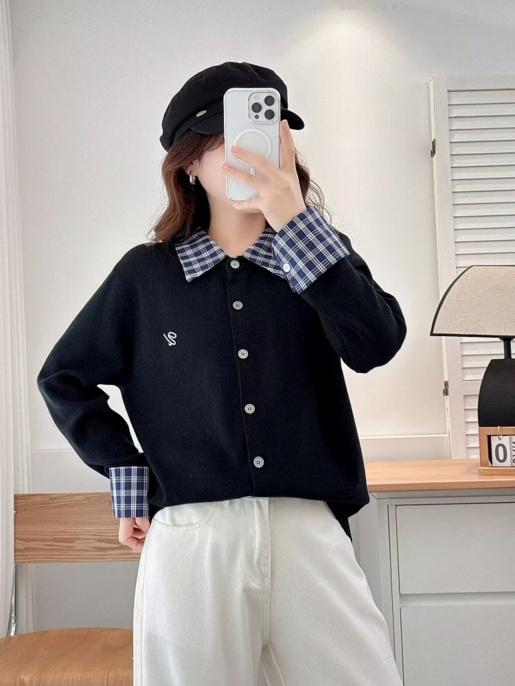 格紋拼接假兩件針織毛衣上衣 獨具衣格 J8599::unistyle 館::【獨具衣格】專賣中大尺碼洋裝、中大尺碼服飾