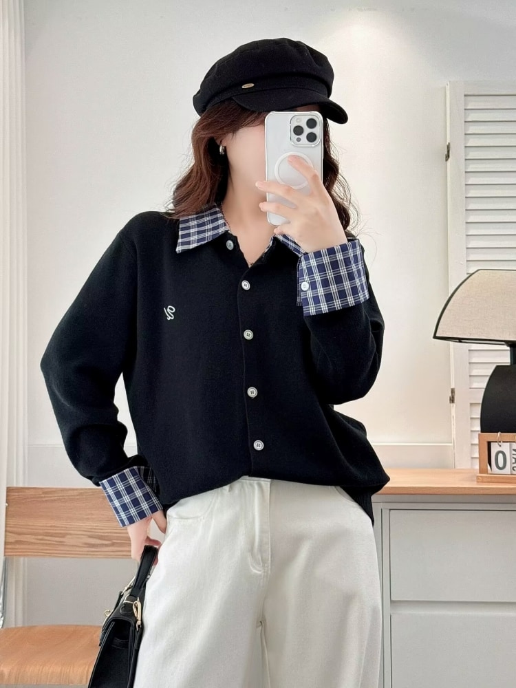 格紋拼接假兩件針織毛衣上衣 獨具衣格 J8599::unistyle 館::【獨具衣格】專賣中大尺碼洋裝、中大尺碼服飾