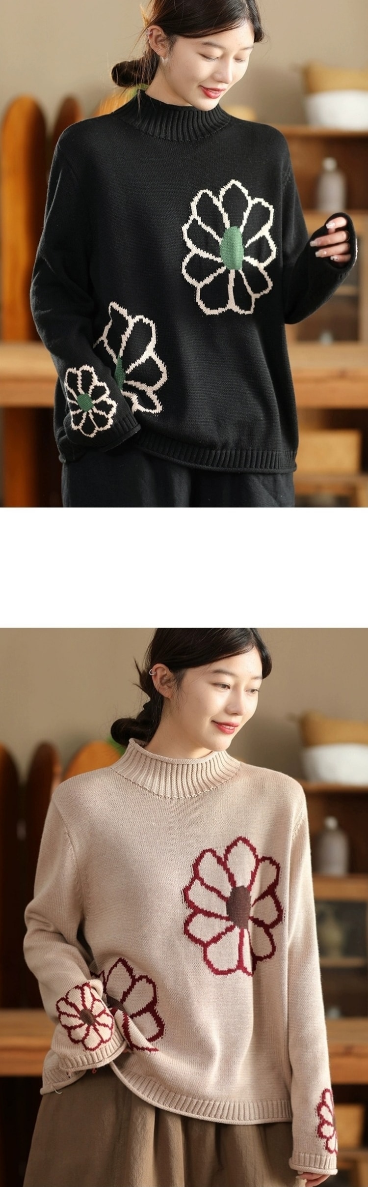 日系半高領線條花朵針織毛衣上衣 獨具衣格 J8610::unistyle 館::【獨具衣格】專賣中大尺碼洋裝、中大尺碼服飾