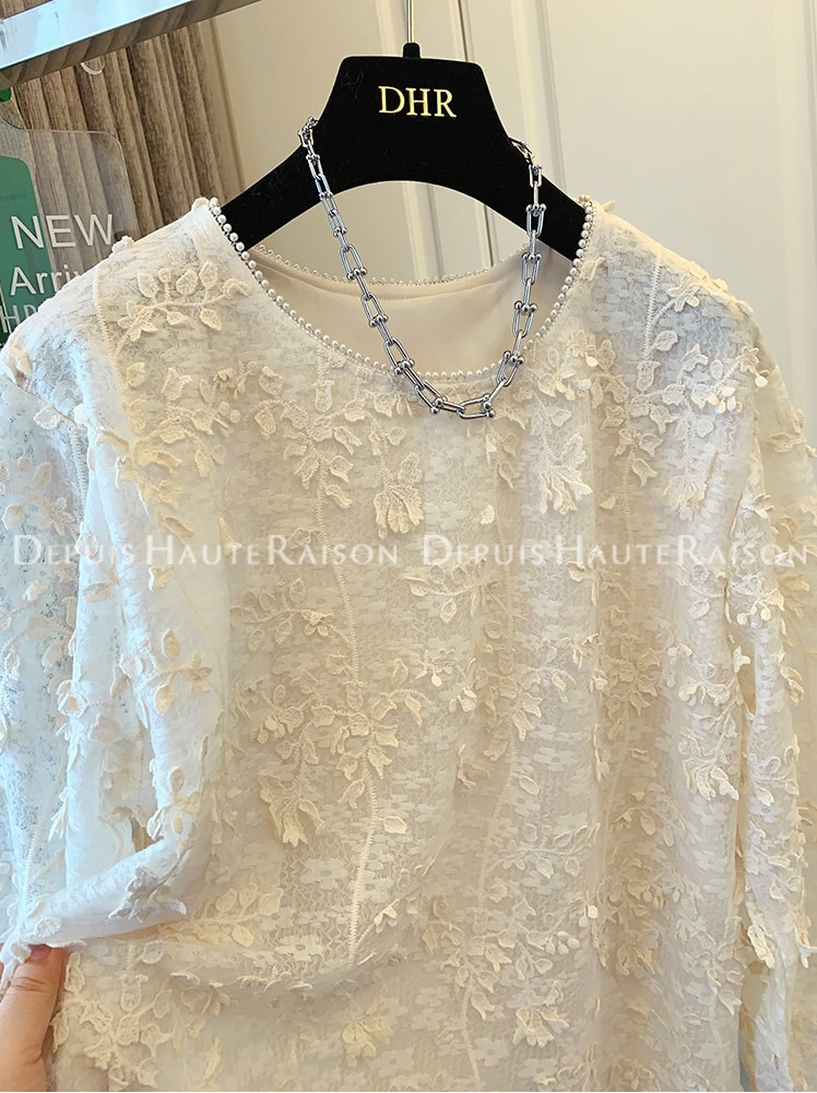 立體蕾絲波浪下擺上衣 獨具衣格 J8733::unistyle 館::【獨具衣格】專賣中大尺碼洋裝、中大尺碼服飾