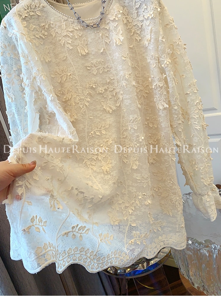 立體蕾絲波浪下擺上衣 獨具衣格 J8733::unistyle 館::【獨具衣格】專賣中大尺碼洋裝、中大尺碼服飾