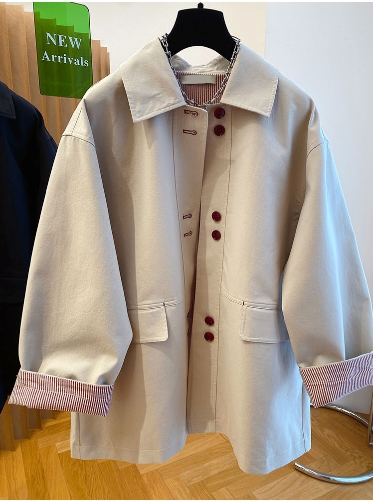 日系高級感雙釦設計風衣外套 獨具衣格 J8803::unistyle 館::【獨具衣格】專賣中大尺碼洋裝、中大尺碼服飾