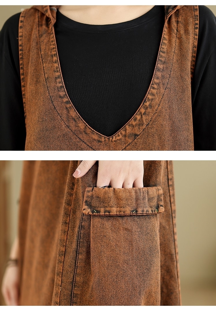 日系V領牛仔連帽背心洋裝 獨具衣格 J8809::unistyle 館::【獨具衣格】專賣中大尺碼洋裝、中大尺碼服飾