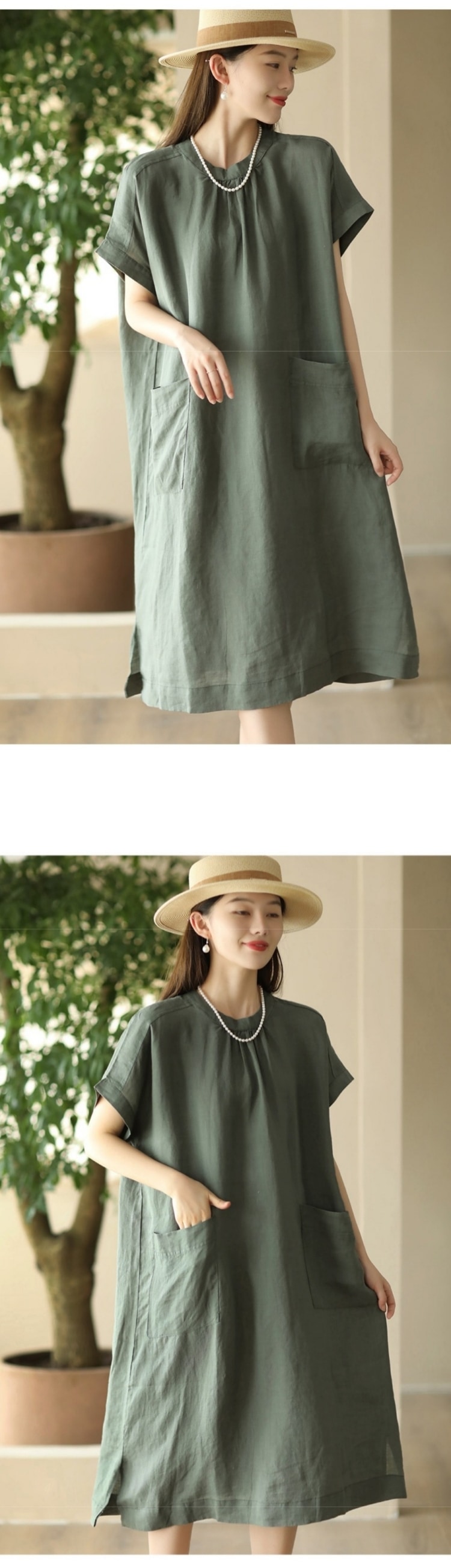 日系氣質棉麻雙口袋洋裝 獨具衣格 J8905::unistyle 館::【獨具衣格】專賣中大尺碼洋裝、中大尺碼服飾