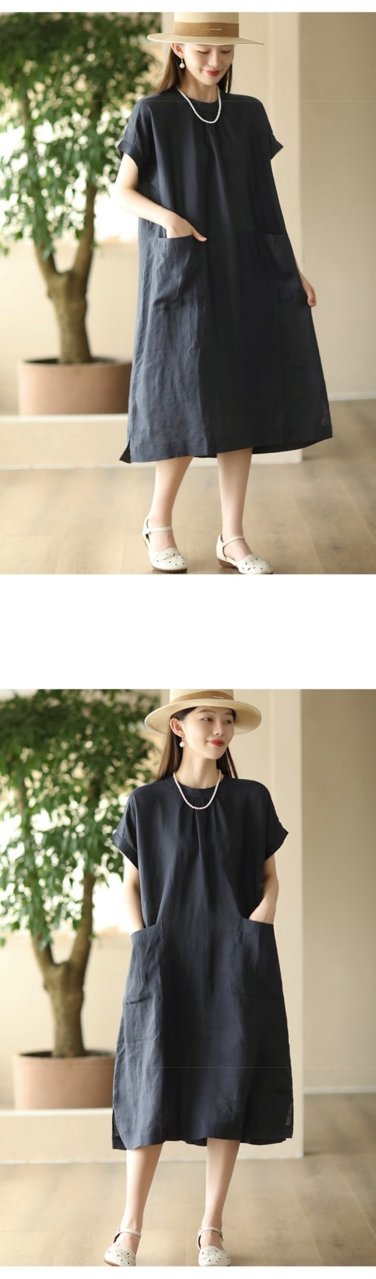 日系氣質棉麻雙口袋洋裝 獨具衣格 J8905::unistyle 館::【獨具衣格】專賣中大尺碼洋裝、中大尺碼服飾