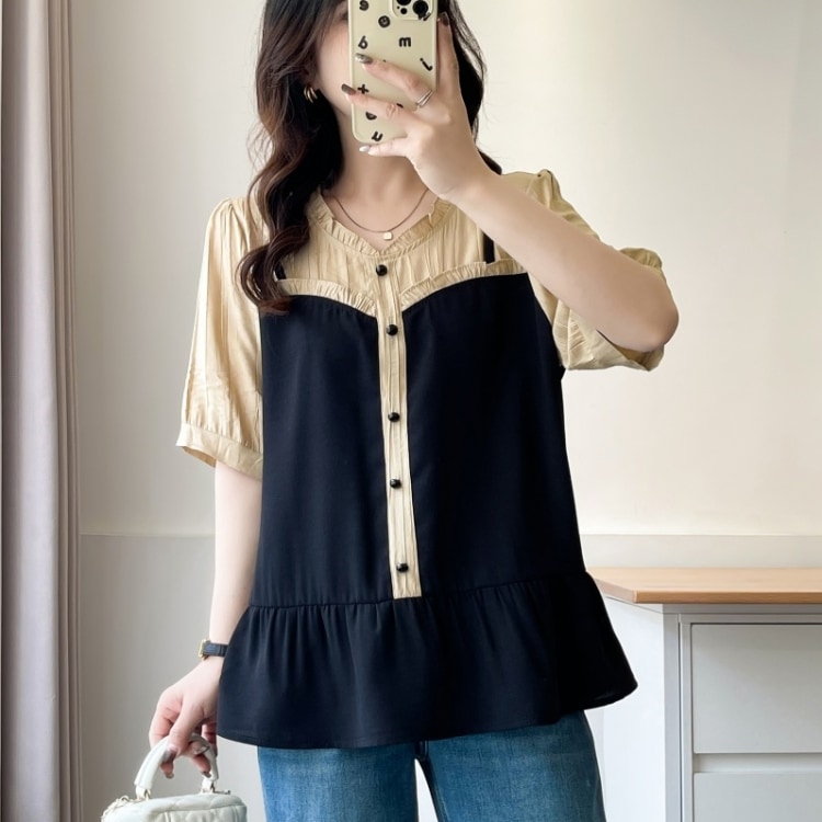 甜美風格荷葉領假兩件上衣 獨具衣格 J8926::unistyle 館::【獨具衣格】專賣中大尺碼洋裝、中大尺碼服飾