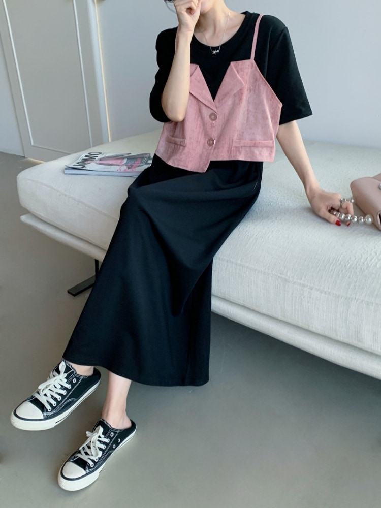 設計感假兩件襯衫背心洋裝 獨具衣格 J8951::unistyle 館::【獨具衣格】專賣中大尺碼洋裝、中大尺碼服飾