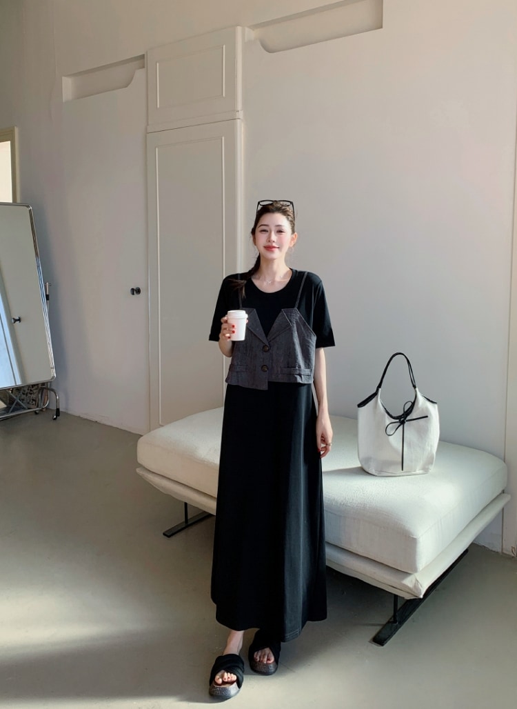 設計感假兩件襯衫背心洋裝 獨具衣格 J8951::unistyle 館::【獨具衣格】專賣中大尺碼洋裝、中大尺碼服飾