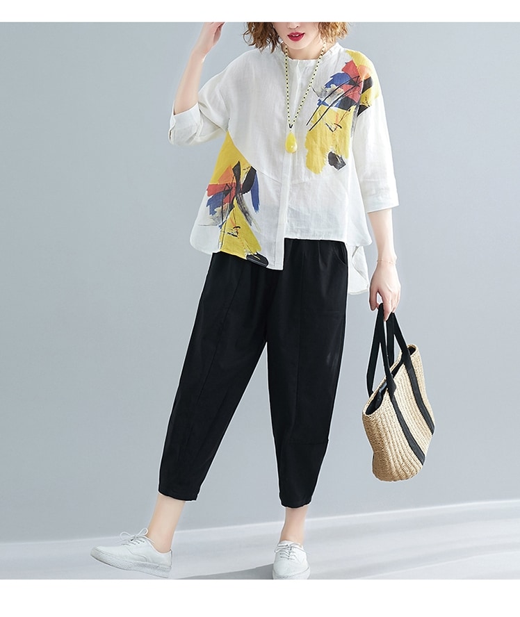 棉麻文藝風套裝(上衣+褲子) 獨具衣格 J8975::unistyle 館::【獨具衣格】專賣中大尺碼洋裝、中大尺碼服飾