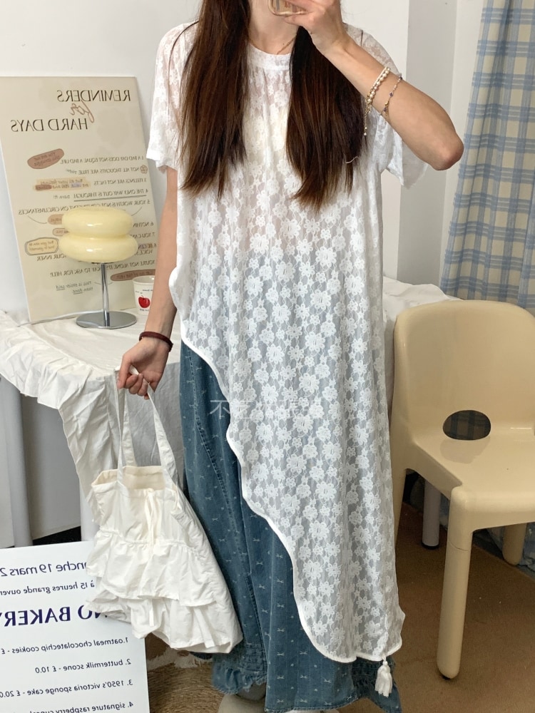 仙女風蕾絲不規則下擺罩衫 獨具衣格 J9015::unistyle 館::【獨具衣格】專賣中大尺碼洋裝、中大尺碼服飾