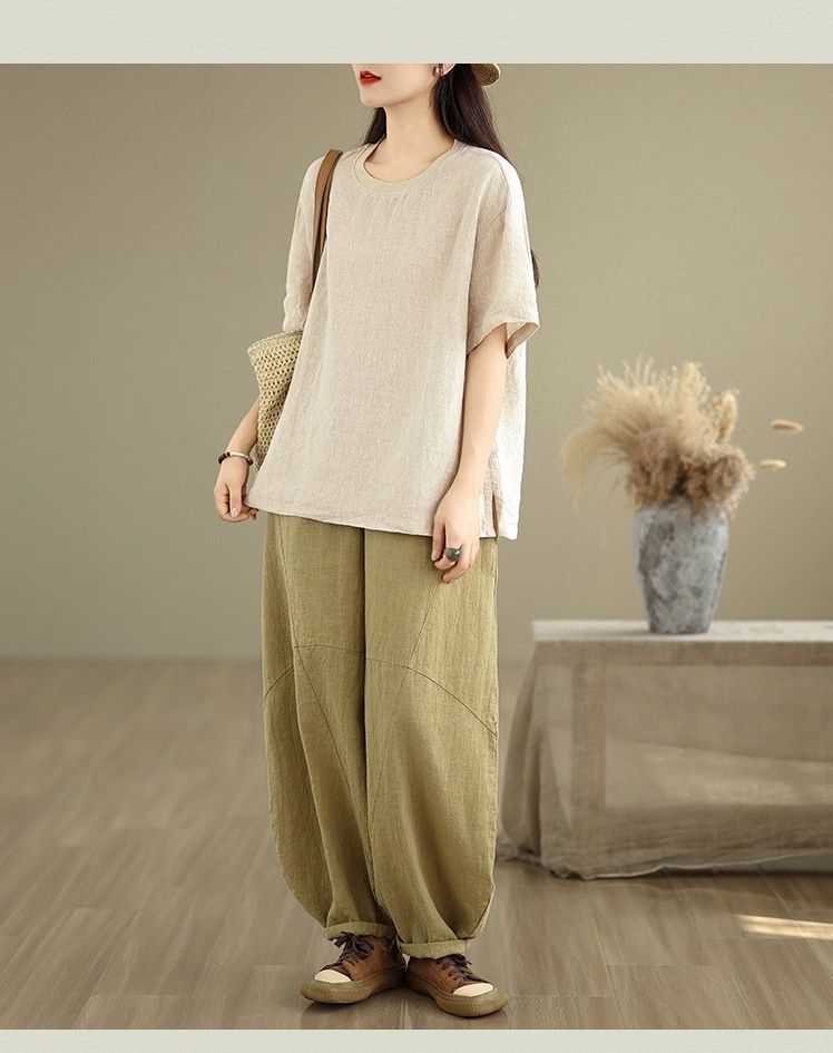 超美色系棉麻圓領T桖上衣 獨具衣格 J9090::unistyle 館::【獨具衣格】專賣中大尺碼洋裝、中大尺碼服飾