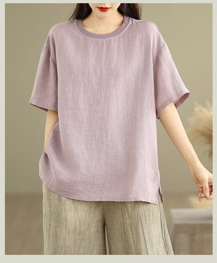 超美色系棉麻圓領T桖上衣 獨具衣格 J9090::unistyle 館::【獨具衣格】專賣中大尺碼洋裝、中大尺碼服飾