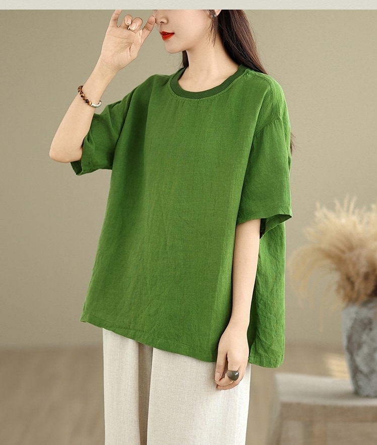 超美色系棉麻圓領T桖上衣 獨具衣格 J9090::unistyle 館::【獨具衣格】專賣中大尺碼洋裝、中大尺碼服飾