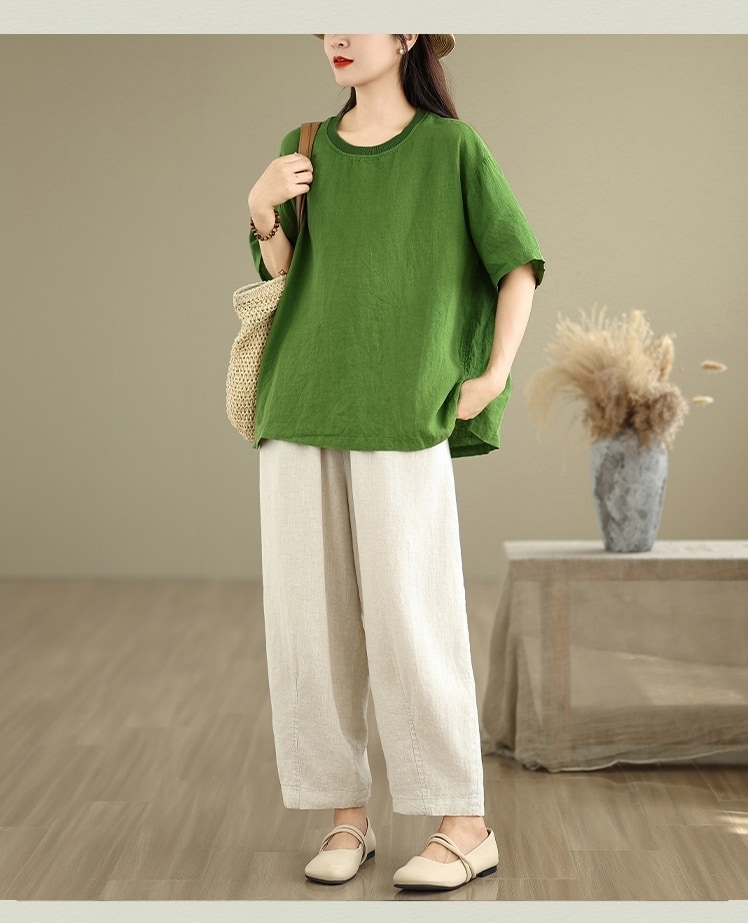 超美色系棉麻圓領T桖上衣 獨具衣格 J9090::unistyle 館::【獨具衣格】專賣中大尺碼洋裝、中大尺碼服飾
