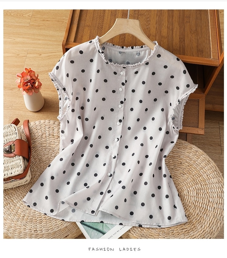 棉麻日系點點荷葉邊背心上衣 獨具衣格 J9105::unistyle 館::【獨具衣格】專賣中大尺碼洋裝、中大尺碼服飾