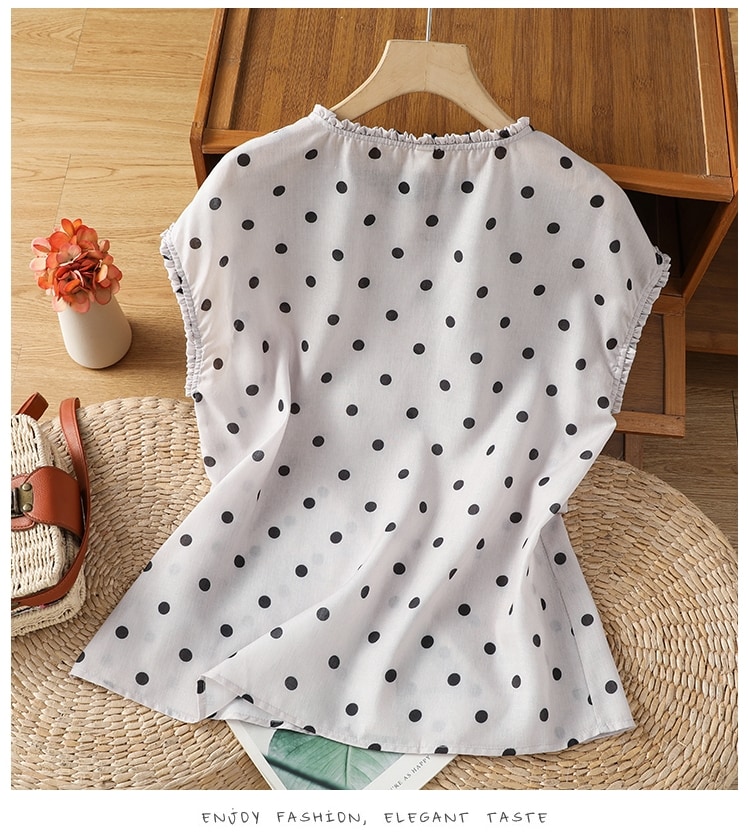 棉麻日系點點荷葉邊背心上衣 獨具衣格 J9105::unistyle 館::【獨具衣格】專賣中大尺碼洋裝、中大尺碼服飾