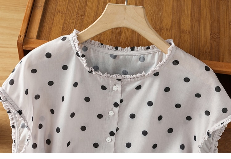 棉麻日系點點荷葉邊背心上衣 獨具衣格 J9105::unistyle 館::【獨具衣格】專賣中大尺碼洋裝、中大尺碼服飾