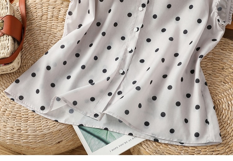 棉麻日系點點荷葉邊背心上衣 獨具衣格 J9105::unistyle 館::【獨具衣格】專賣中大尺碼洋裝、中大尺碼服飾