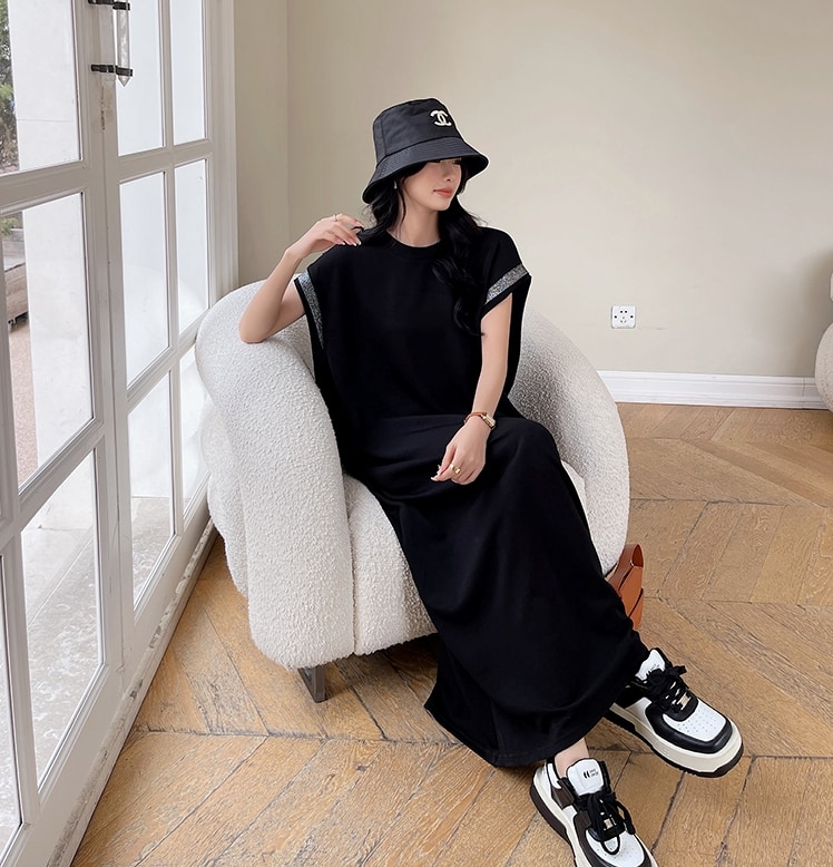 寬鬆風袖口拼接銀絲設計感長短袖洋裝 獨具衣格 J9118::unistyle 館::【獨具衣格】專賣中大尺碼洋裝、中大尺碼服飾