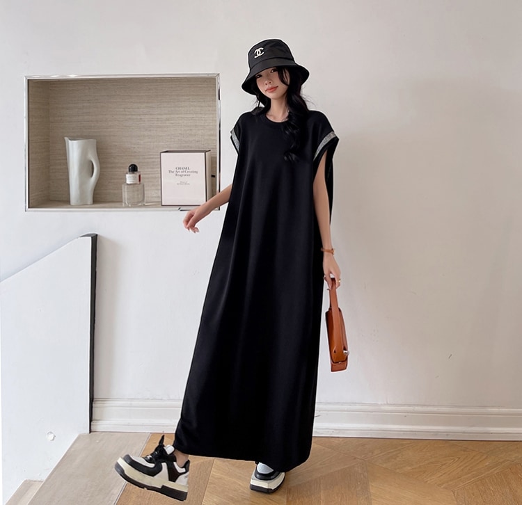 寬鬆風袖口拼接銀絲設計感長短袖洋裝 獨具衣格 J9118::unistyle 館::【獨具衣格】專賣中大尺碼洋裝、中大尺碼服飾