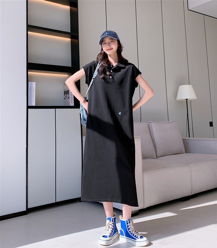 POLO領下襬開衩簡約短袖洋裝 獨具衣格 J9119::unistyle 館::【獨具衣格】專賣中大尺碼洋裝、中大尺碼服飾