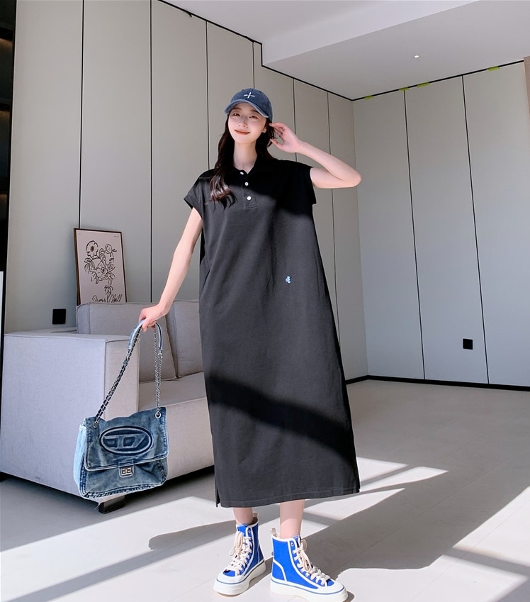 POLO領下襬開衩簡約短袖洋裝 獨具衣格 J9119::unistyle 館::【獨具衣格】專賣中大尺碼洋裝、中大尺碼服飾