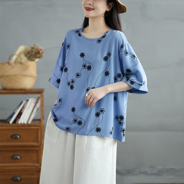 棉綢小花圖案舒適寬鬆上衣 獨具衣格 J9122::unistyle 館::【獨具衣格】專賣中大尺碼洋裝、中大尺碼服飾