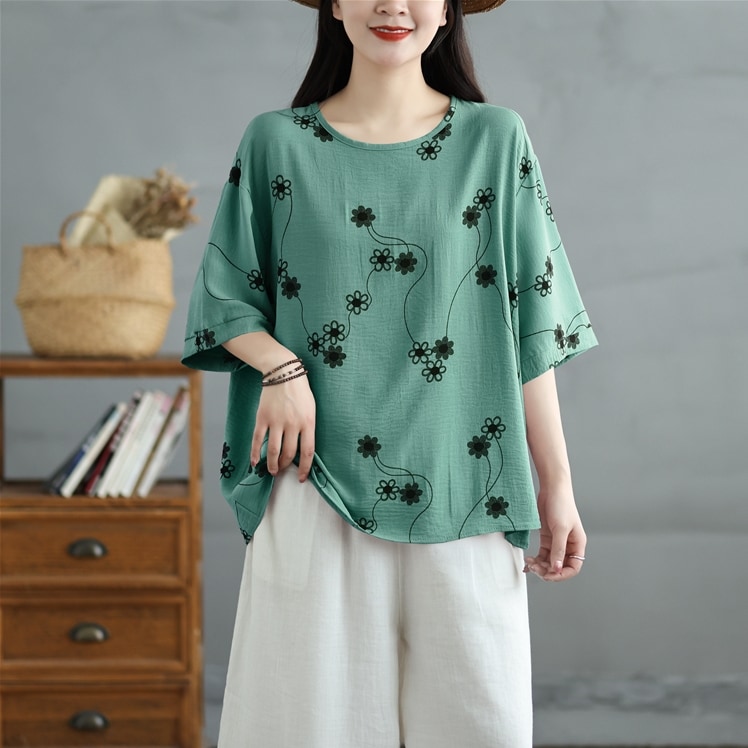 棉綢小花圖案舒適寬鬆上衣 獨具衣格 J9122::unistyle 館::【獨具衣格】專賣中大尺碼洋裝、中大尺碼服飾