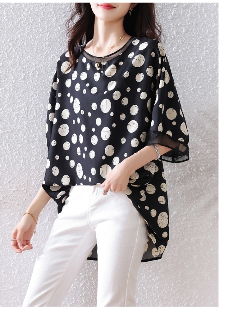 雪粉點點印花飄逸感上衣 J9207::unistyle 館::【獨具衣格】專賣中大尺碼洋裝、中大尺碼服飾