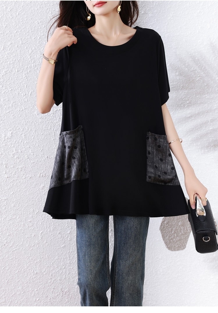 點點雙口袋造型中長版上衣 獨具衣格 J9229::unistyle 館::【獨具衣格】專賣中大尺碼洋裝、中大尺碼服飾