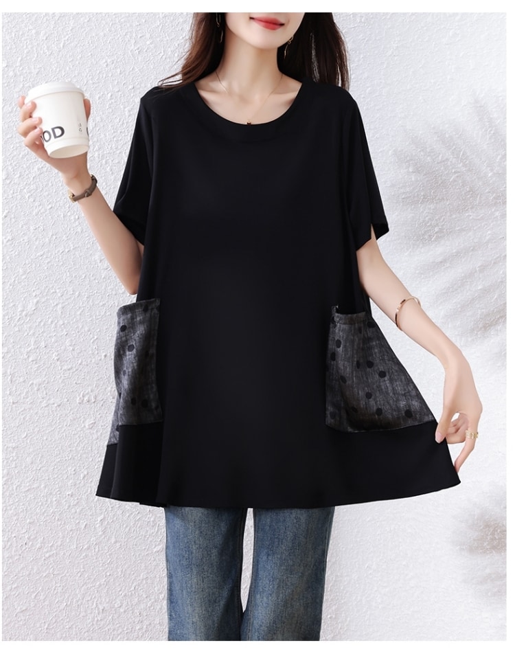 點點雙口袋造型中長版上衣 獨具衣格 J9229::unistyle 館::【獨具衣格】專賣中大尺碼洋裝、中大尺碼服飾